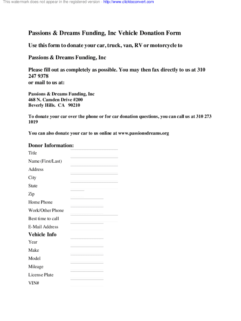 Fillable Online Cars 4 Causes Vehicle Donation Form Fax Email Print ...