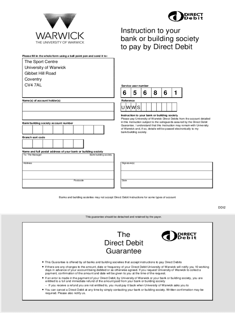 Fillable Online warwick ac COCO-DD-Mandate.doc - Instruction to your ...