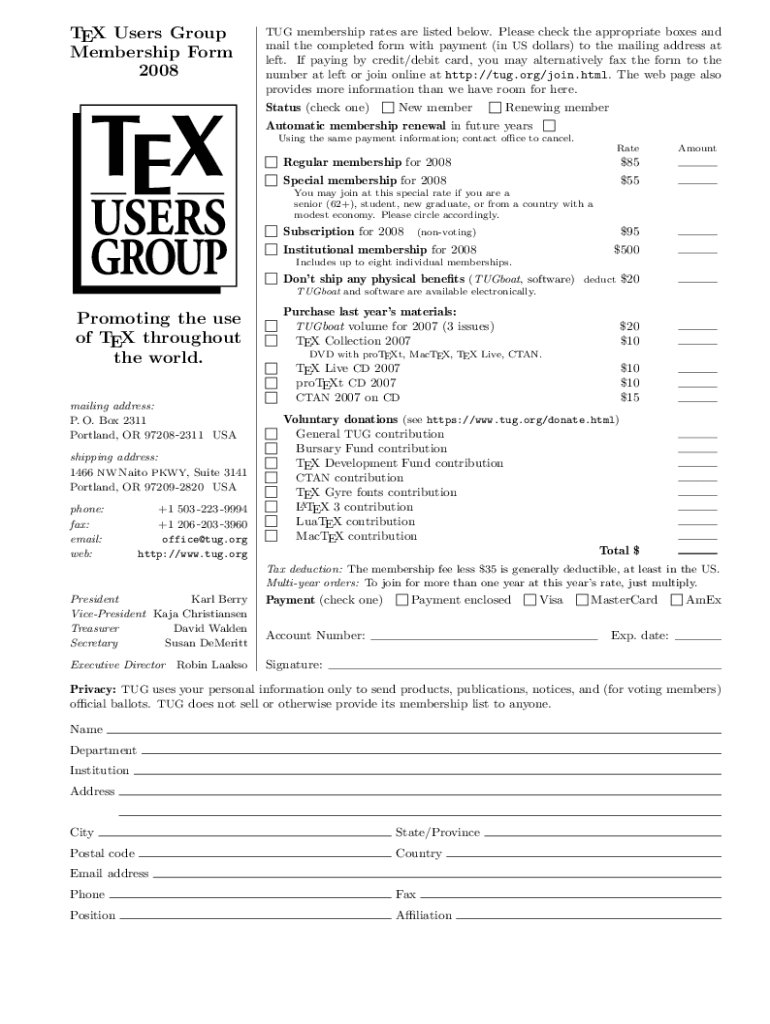 Fillable Online Fillable Online tug PDF membership form - TUG - tug Fax ...