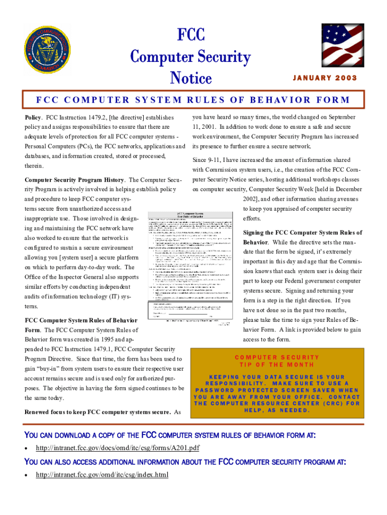 Fillable Online Rules of Behavior Form.PUB Fax Email Print - pdfFiller