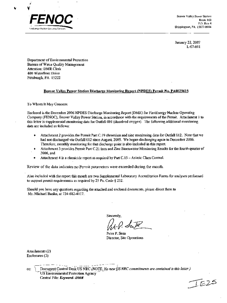 Fillable Online Beaver Valley Discharge Monitoring Report (NPDES ...