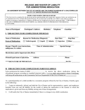 Fillable Online release and waiver of liability for administering ...