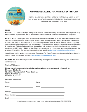 Fillable Online CHAMPIONS FALL PHOTO CHALLENGE ENTRY FORM Fax Email ...