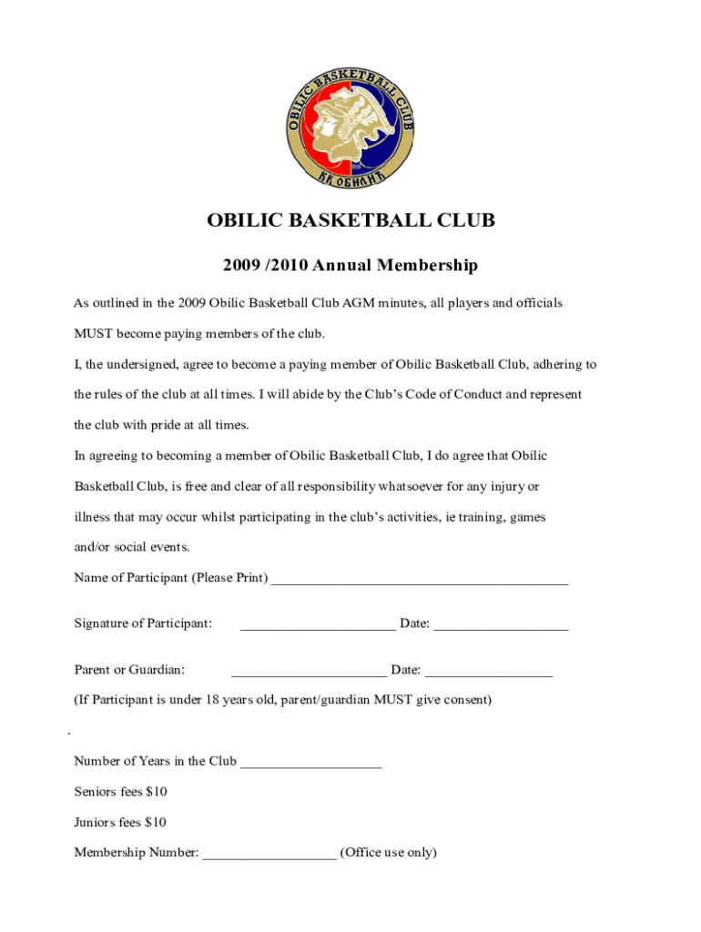 Fillable Online OBILIC BASKETBALL CLUB Fax Email Print - pdfFiller