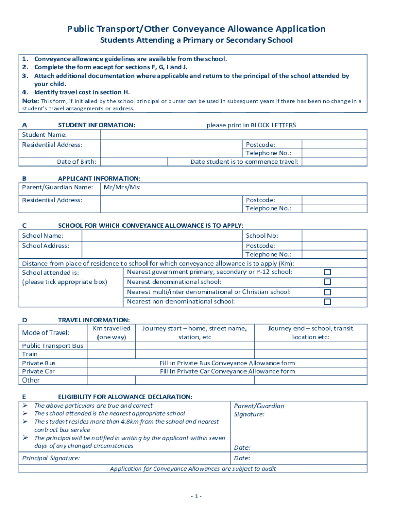 Fillable Online Application for School Transport Conveyance Allowance Fax Email Print - pdfFiller