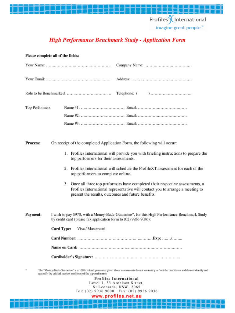 Fillable Online 0803-high performance benchmark study application form without verbage.doc Fax ...