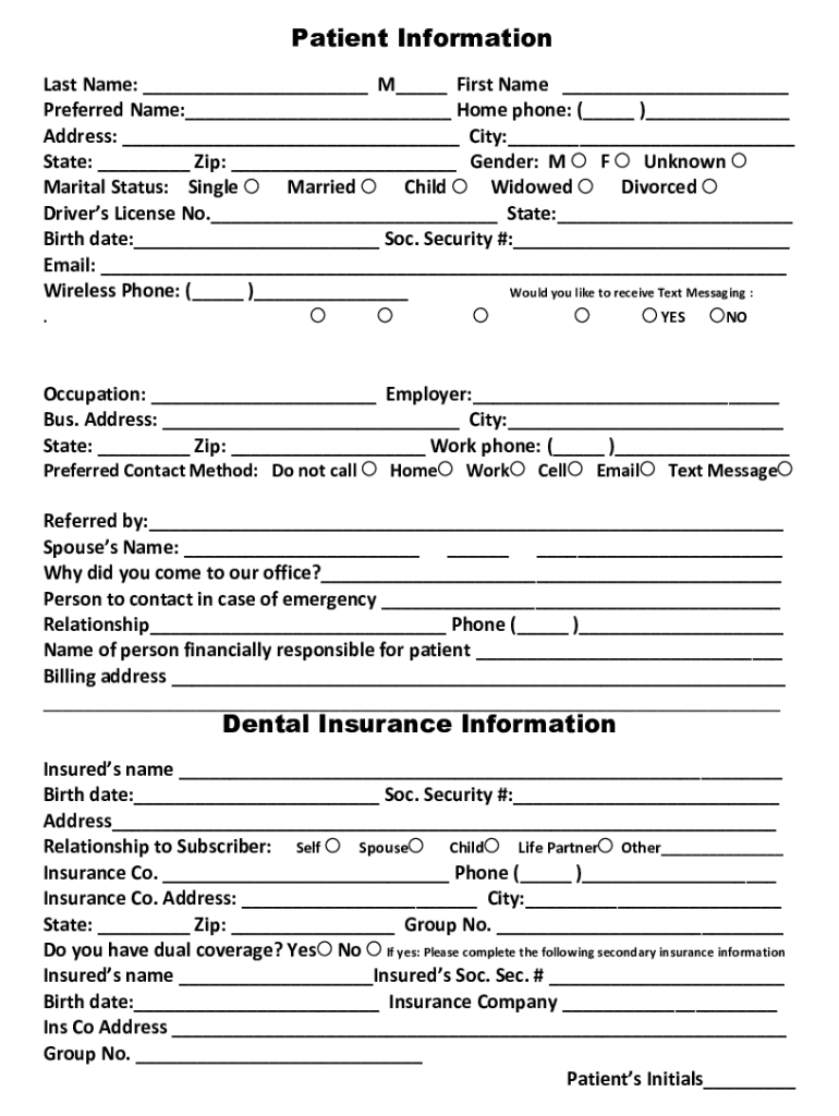 Fillable Online Preferred Name: Home phone: ( ) Fax Email Print - pdfFiller