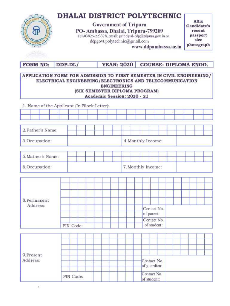 Fillable Online DDP Admission form for 1st semester during AY 2020-21 ...