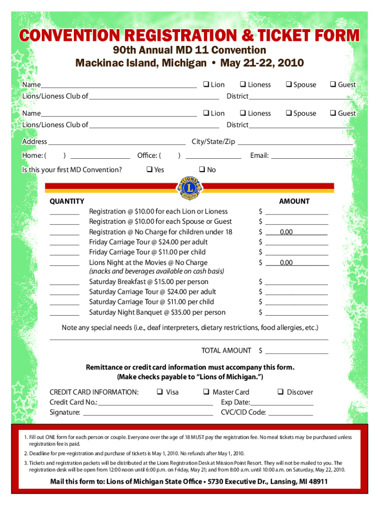 Fillable Online CONVENTION REGISTRATION & TICKET FORM Fax Email Print ...