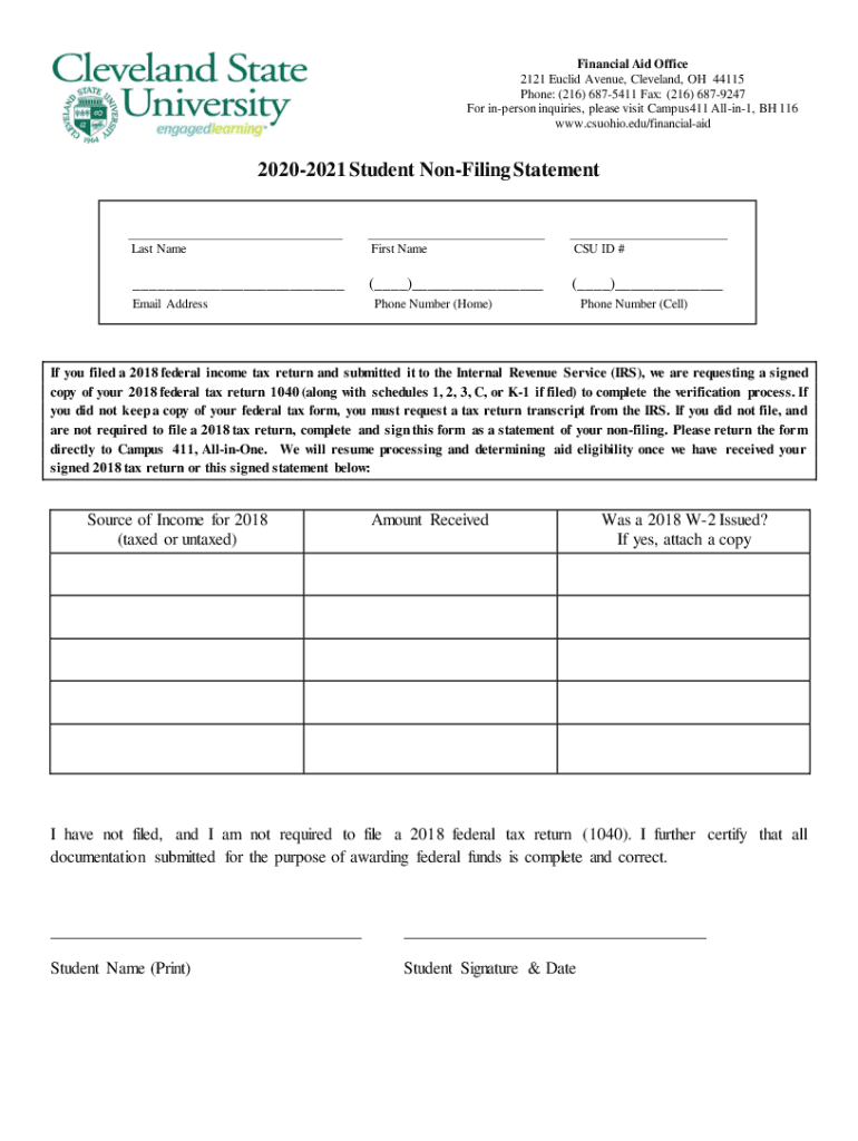 Fillable Online 2020-2021 Student Non-Filing Statement Fax Email Print ...