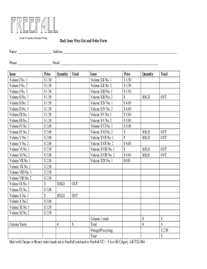 Fillable Online FreeFall Back Issue Order Form Fax Email Print - pdfFiller