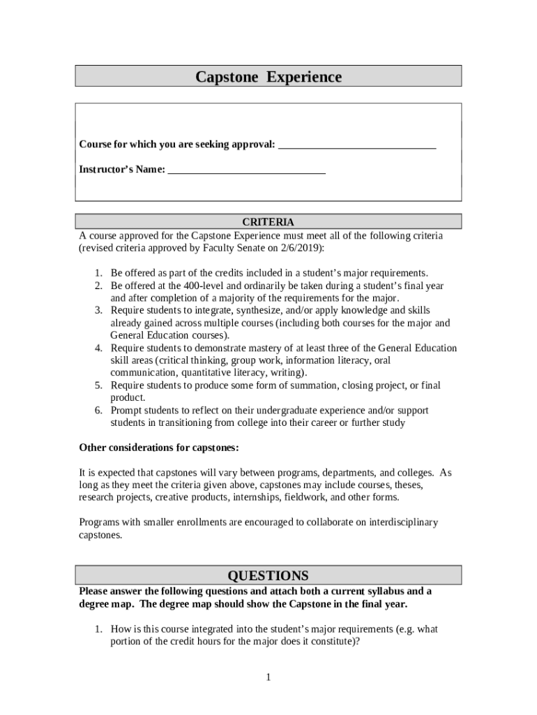 New Capstone Criteria Sheet Doc Template | pdfFiller
