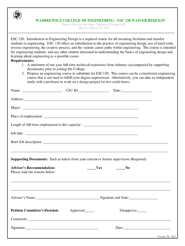 Fillable Online ESC 120 Waiver Form Fax Email Print - pdfFiller