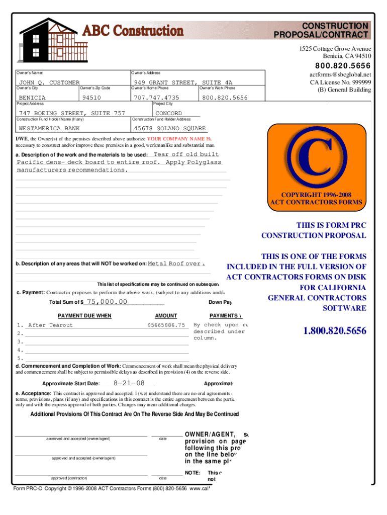 Fillable Online PRC(Construction proposal).ppx. COPYRIGHT 1996-2008 ACT ...