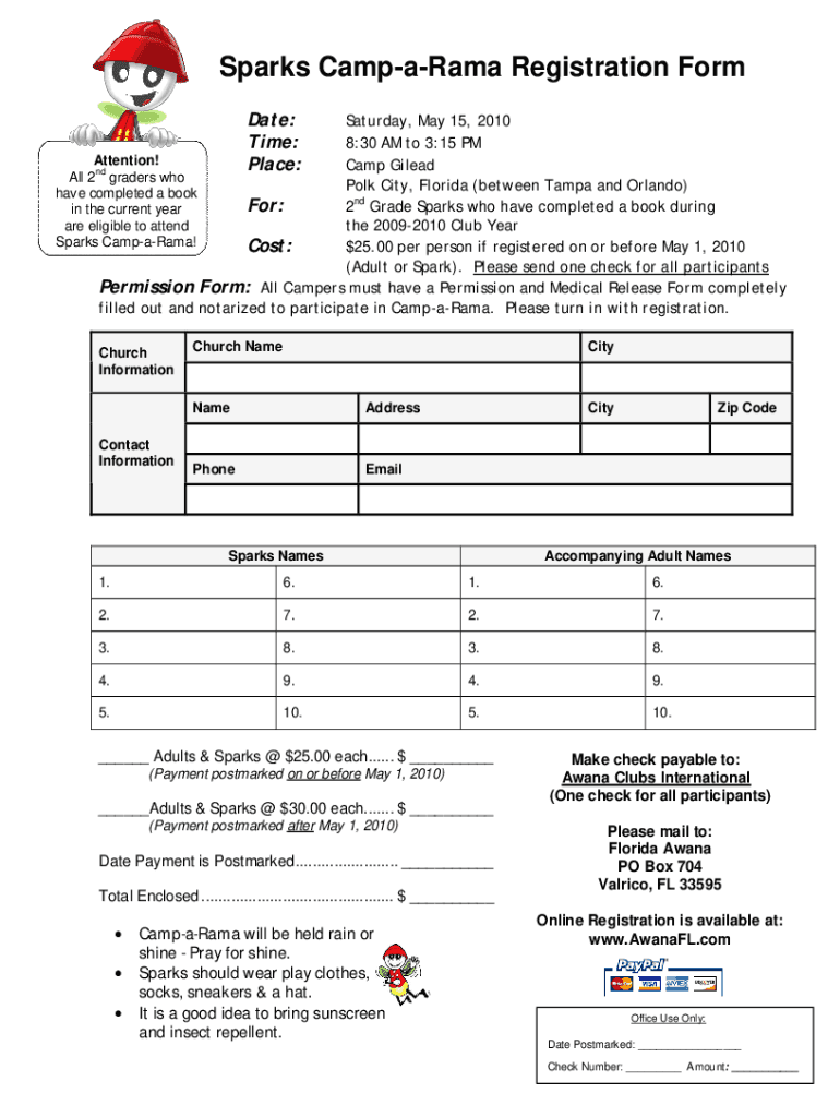 Fillable Online Sparks Camp-a-Rama Registration Form Fax Email Print ...