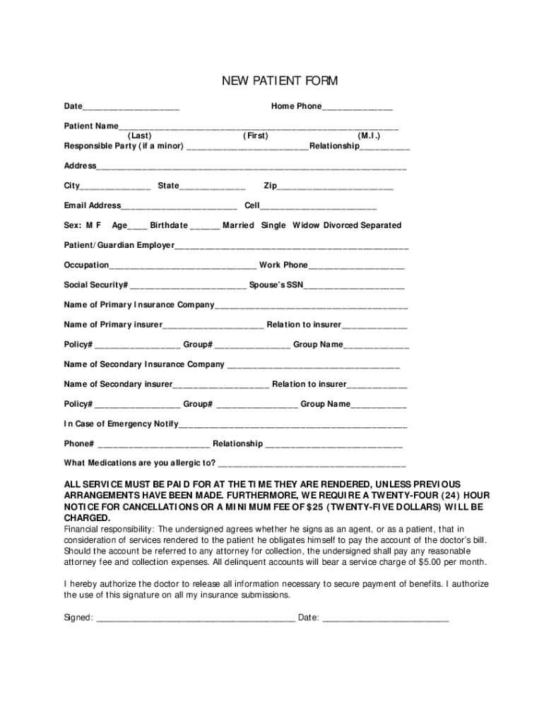 Fillable Online NEW PATI ENT FORM Fax Email Print - pdfFiller