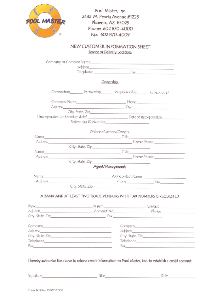 Fillable Online 12 Customer Information Sheet Templates Word Excel
