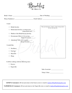 Fillable Online Bridal Form All Stores 032310 Fax Email Print - pdfFiller