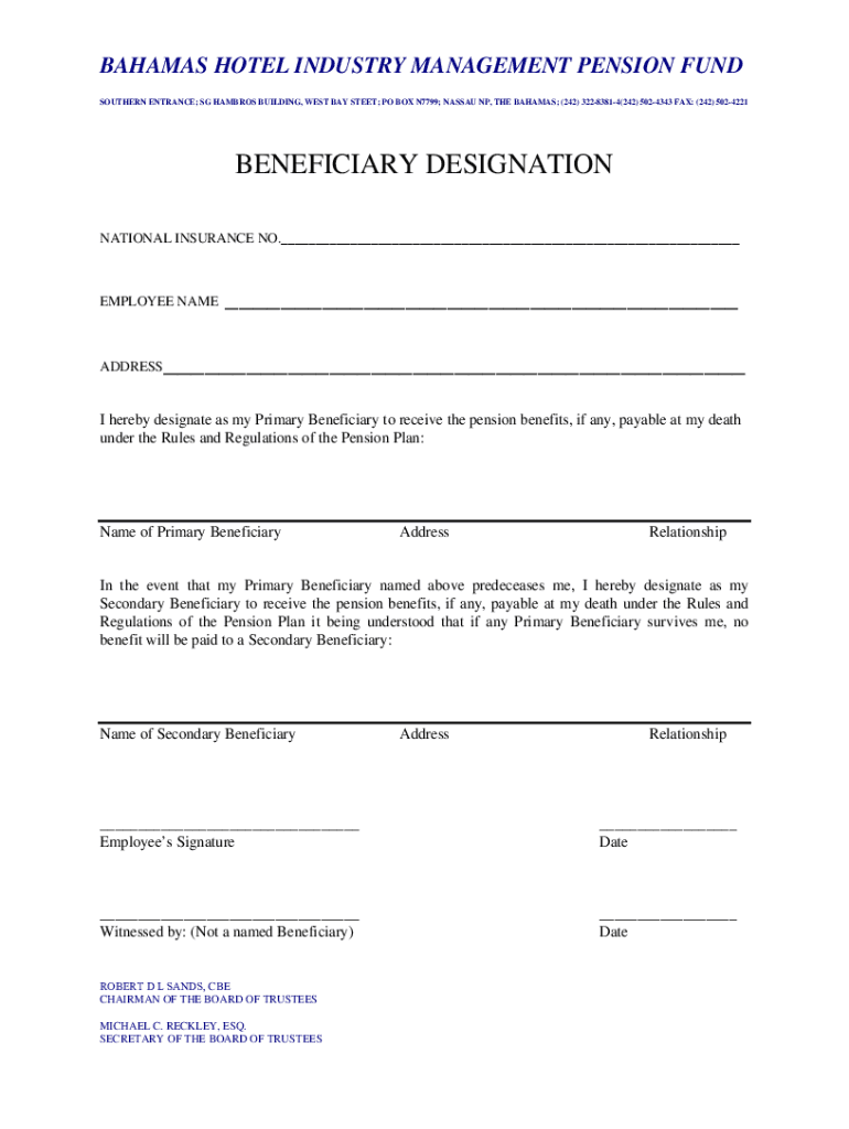 Bahamas Hotel Industry Management Pension Fund - Fill Online, Printable ...