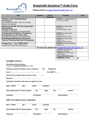 Fillable Online Breastmilk Solutions Order Form Fax Email Print - pdfFiller