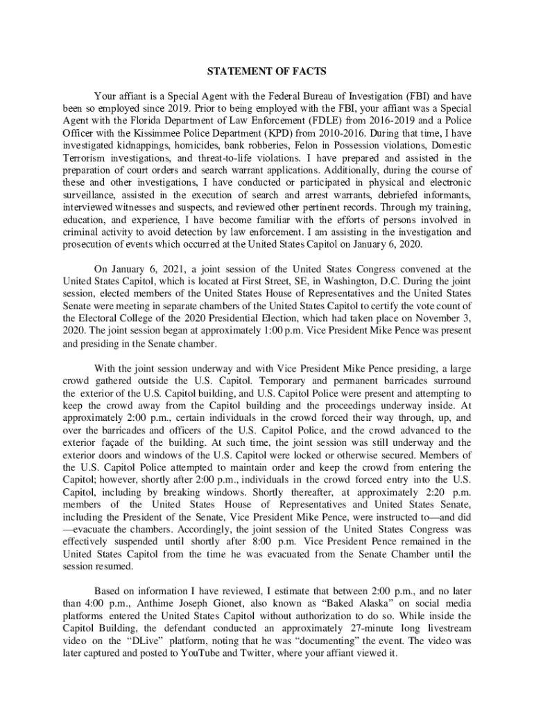 Fillable Online STATEMENT OF FACTS Your affiant is a Special Agent with ...