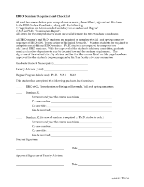 Fillable Online EBIO seminar requirement checklist form Fax Email Print - pdfFiller