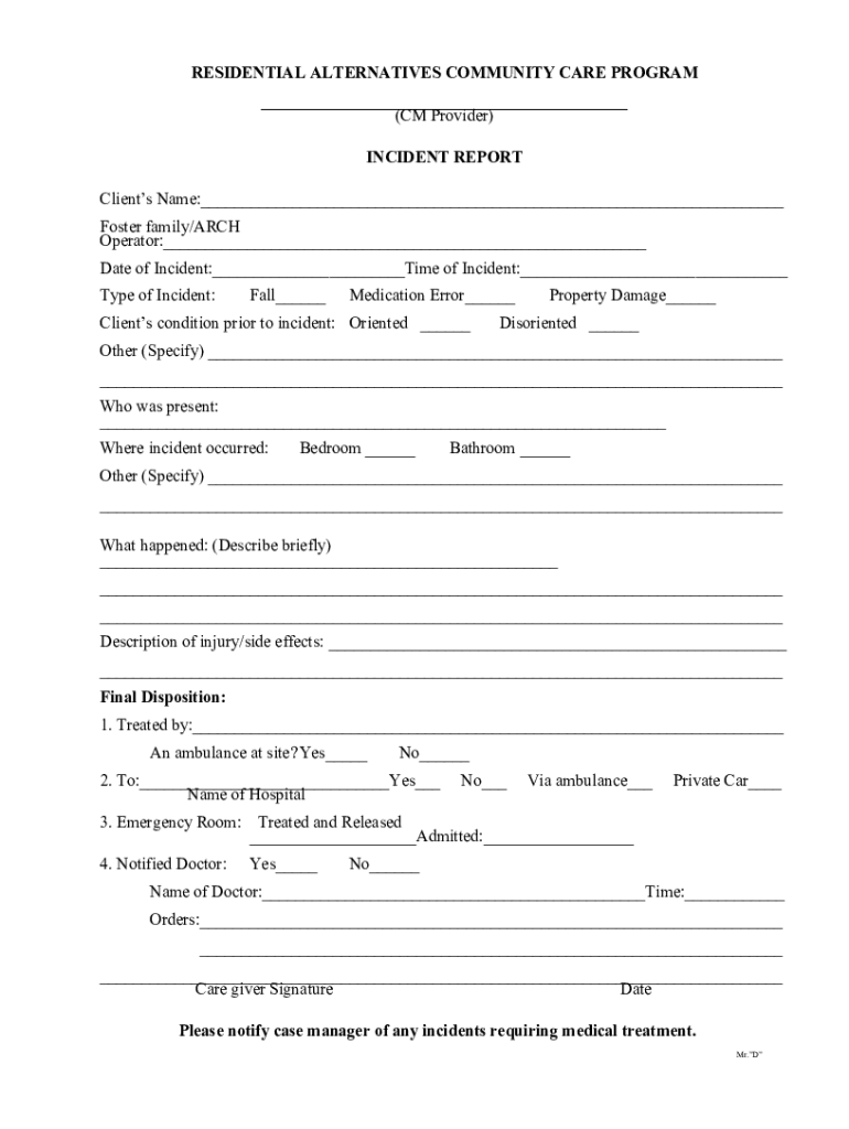 Fillable Online RESIDENTIAL ALTERNATIVES COMMUNITY CARE PROGRAM Fax ...