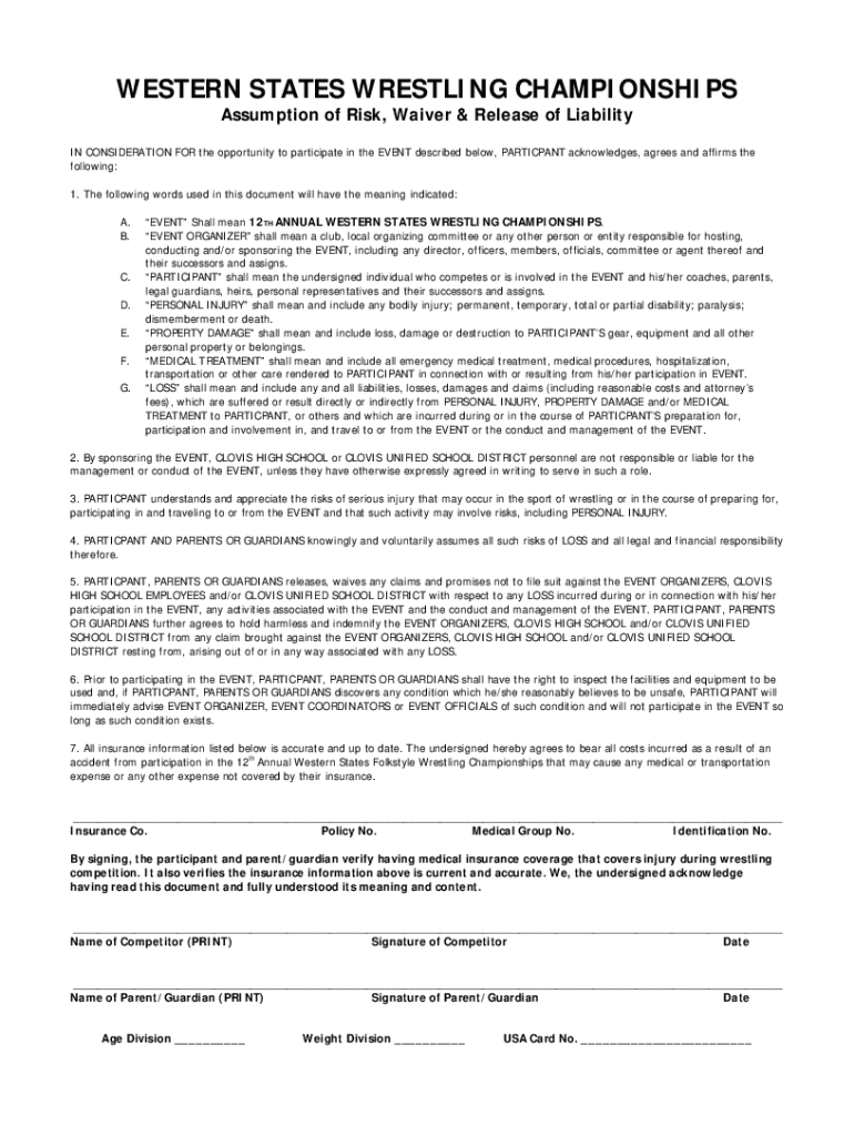 Fillable Online USA Wrestling Waiver and Release from Liability Fax ...