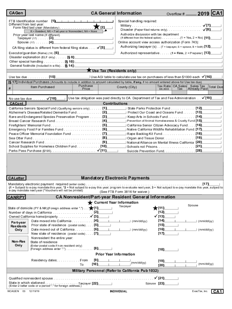 Fillable Online Get the CAGen CA General Information FTB Identification ...
