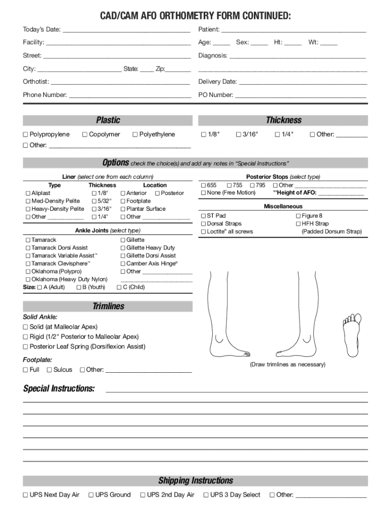 Fillable Online CAD/CAM AFO ORTHOMETRY FORM CONTINUED: Fax Email Print ...