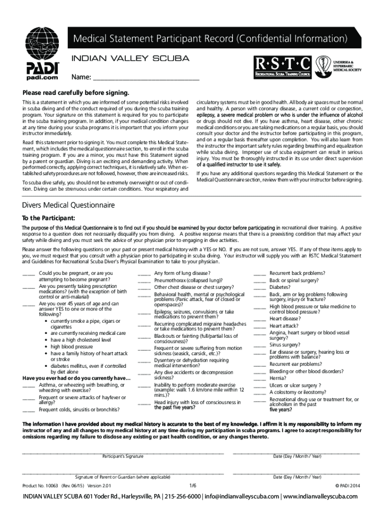 Fillable Online Scuba Waiver and Medical Form Fax Email Print - pdfFiller