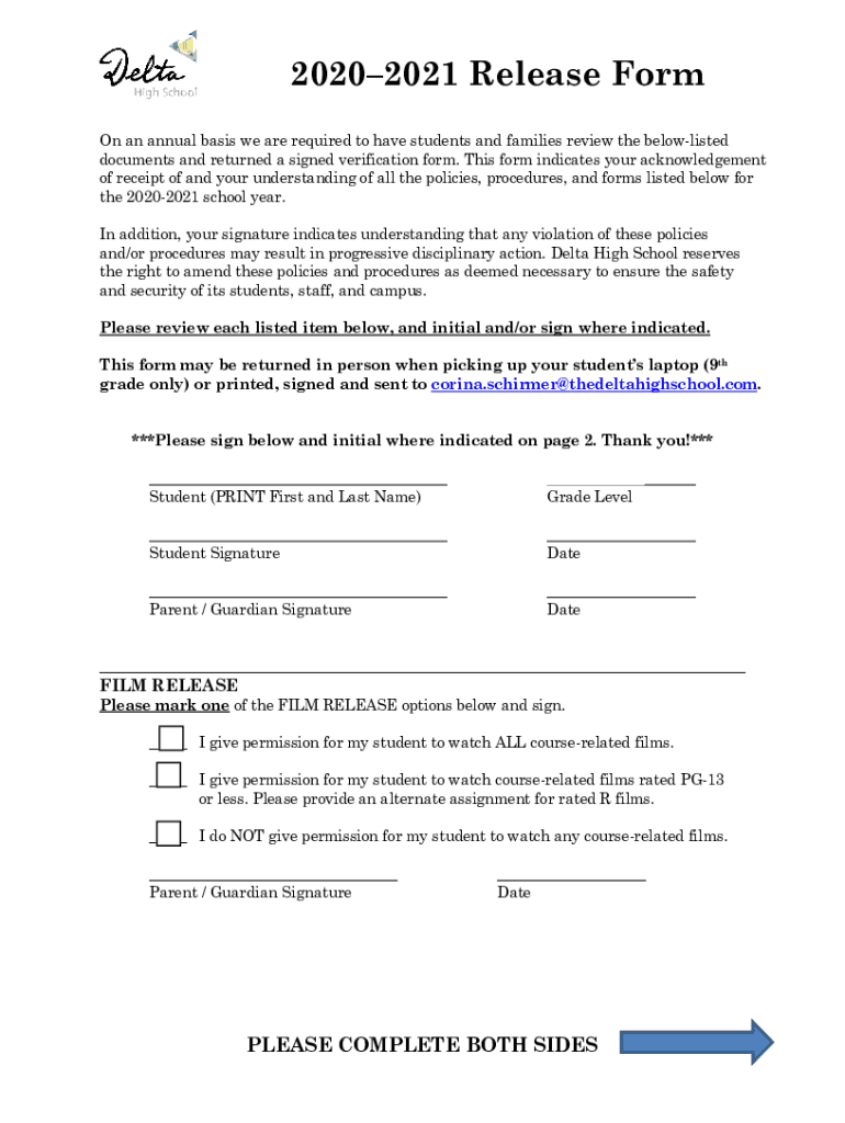 Fillable Online 20202021 Release Form Fax Email Print - pdfFiller