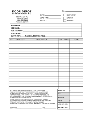 Fillable Online Door Depot Order Form Fax Email Print - pdfFiller