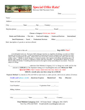 Fillable Online Showcase Mall Placement Form. Everything Harvard ...
