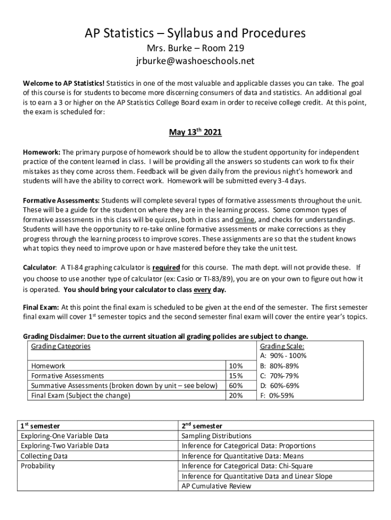 Fillable Online AP Statistics Syllabus and Procedures Fax Email Print ...