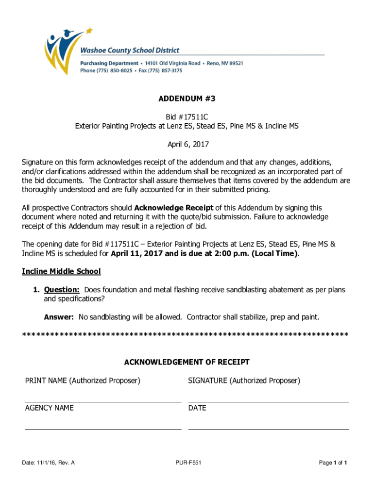 Fillable Online ADDENDUM #3 Bid #17511C Exterior Painting Projects at ...