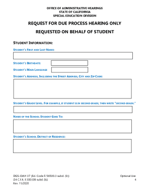 Fillable Online Request for Due Process Hearing and Mediation Requested ...