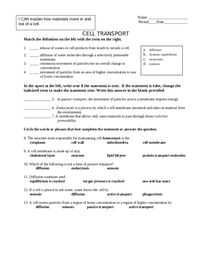 PDF Cell Membrane & Tonicity Worksheet Doc Template | pdfFiller