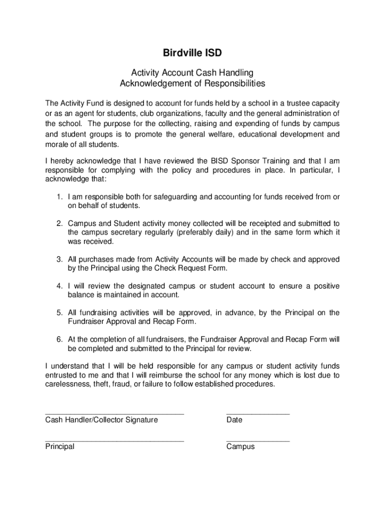 Fillable Online Activity Account Cash Handling Fax Email Print - pdfFiller