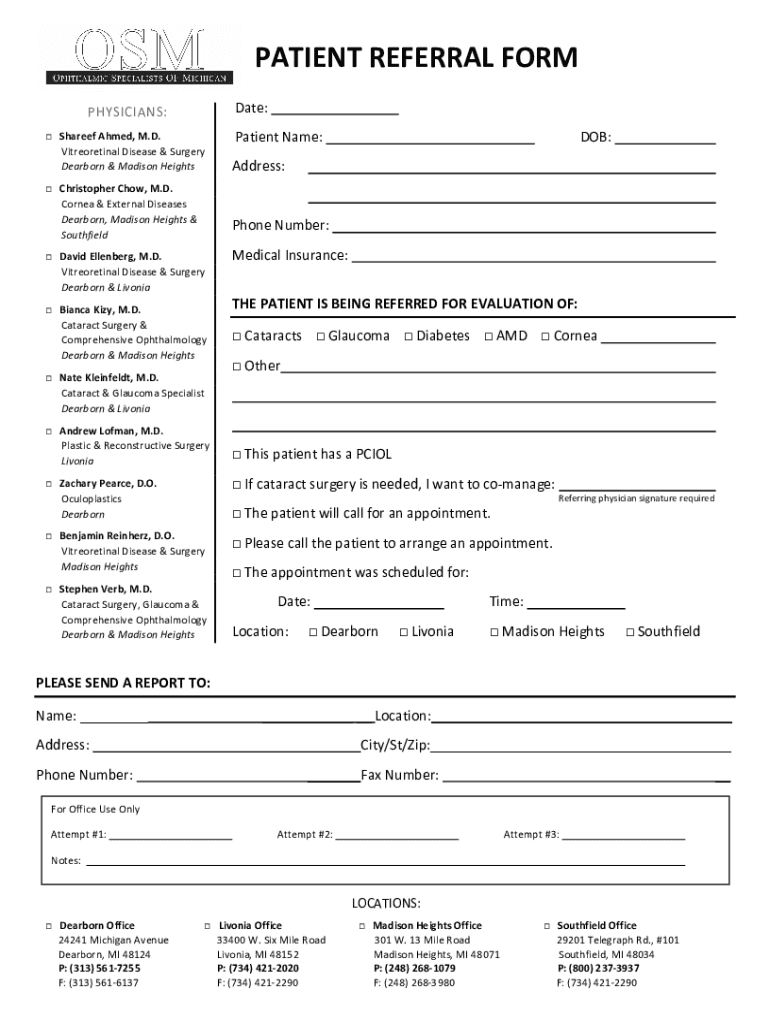 Fillable Online PATIENT REFERRAL FORM - Cataracts Dearborn Fax Email ...