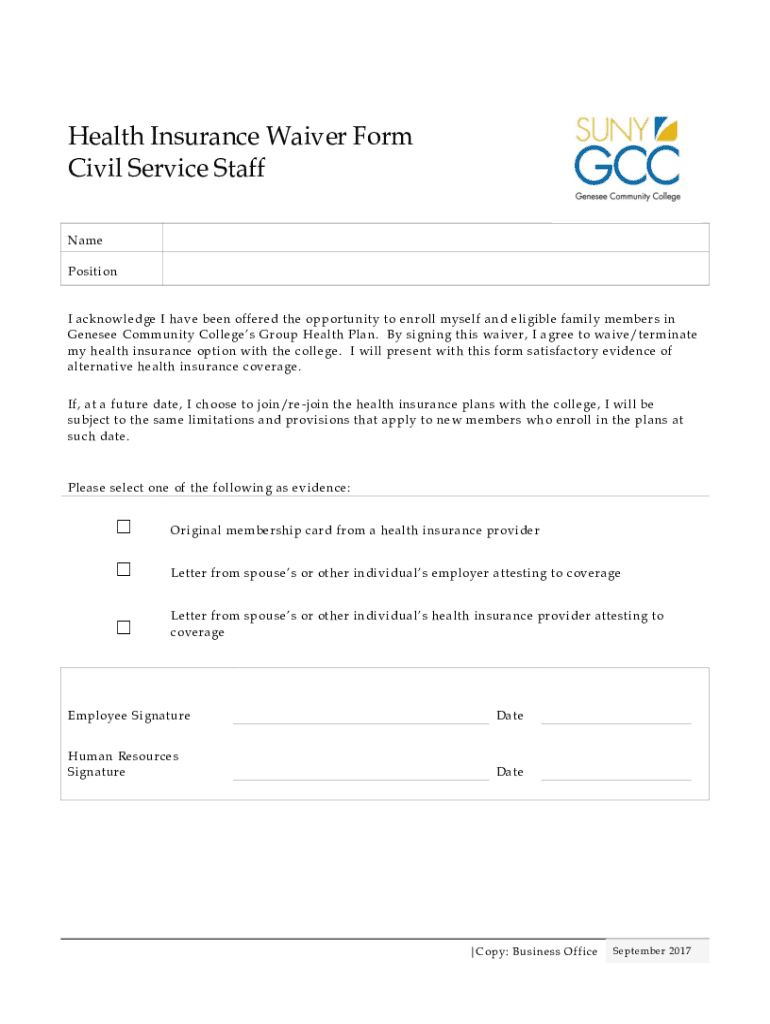 Fillable Online Health Insurance Waiver Form Civil Service Staff Fax ...