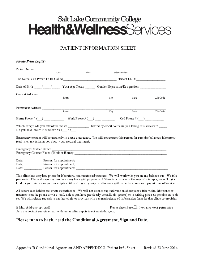 Fillable Online PATIENT INFORMATION SHEET - SLCC Fax Email Print ...