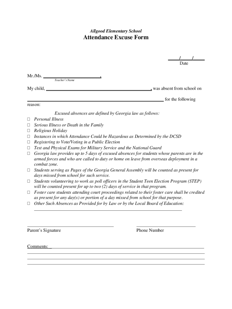 Fillable Online Attendance Excuse Form (1).docx Fax Email Print - pdfFiller
