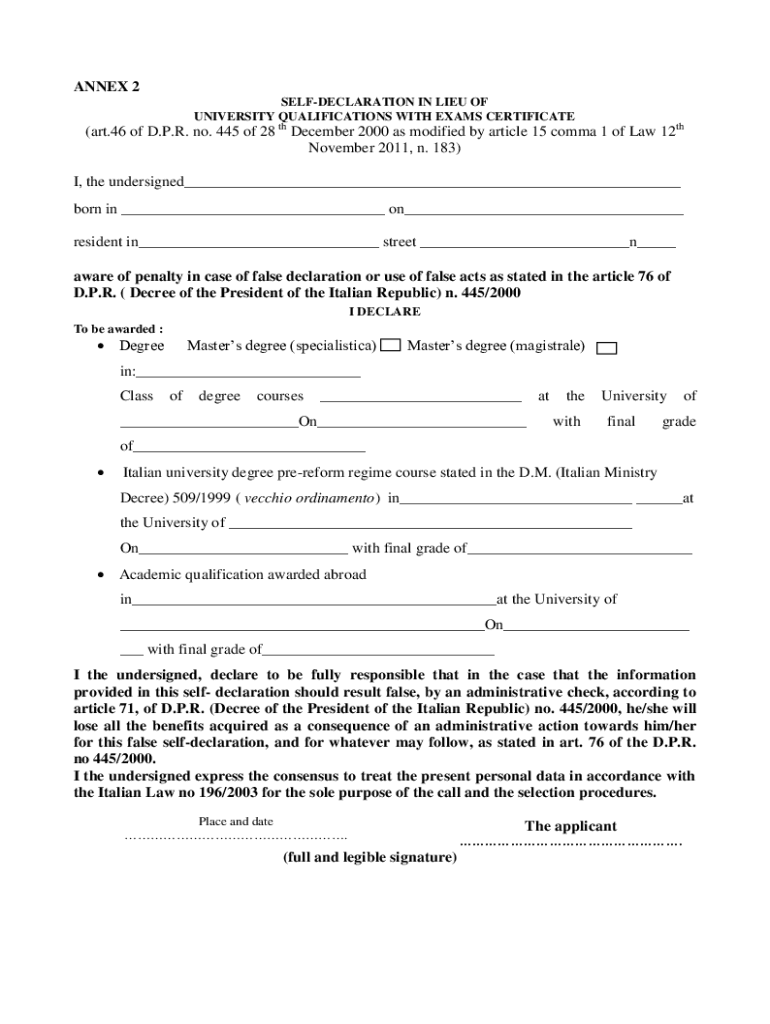 Fillable Online Fillable Online SELF-DECLARATION IN LIEU OF Fax Email ... Fax Email Print ...