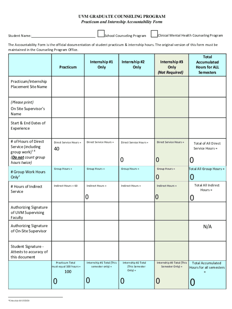 Fillable Online Practicum and Internship Accountability Form Fax Email ...