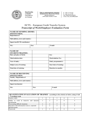 Fillable Online Transcript of Work/Employer Evaluation Form Fax Email ...