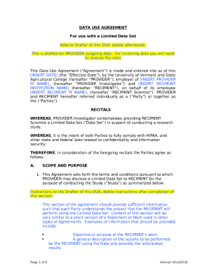 DOC Data Use Agreement - for Limited Data Set (doc) - University of ... Doc Template | pdfFiller