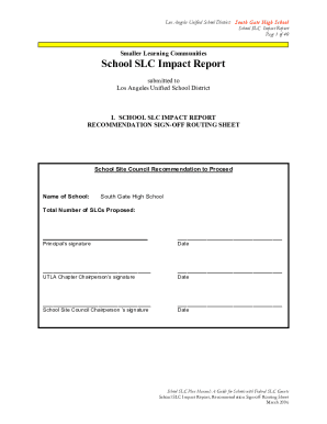 Fillable Online School SLC Impact Report - lausd Fax Email Print ...
