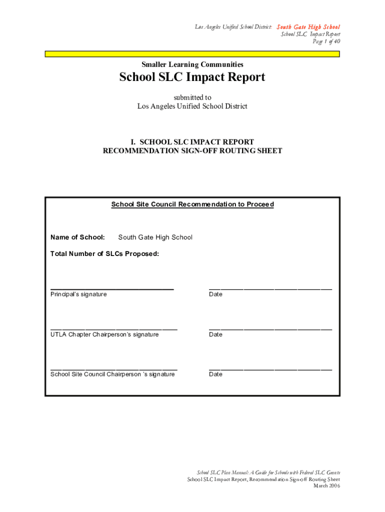 Fillable Online School SLC Impact Report - lausd Fax Email Print ...