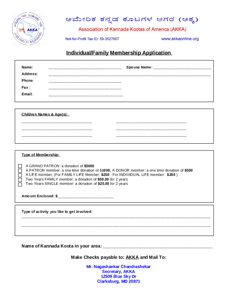 ASSOCIATION OF KANNADA KOOTAS OF AMERICA (AKKA) Doc Template | pdfFiller